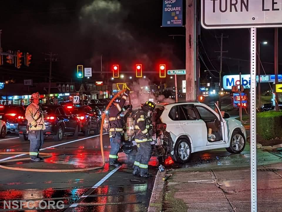 Car Fire slows traffic on West Chester Pike - Newtown Square Fire Company